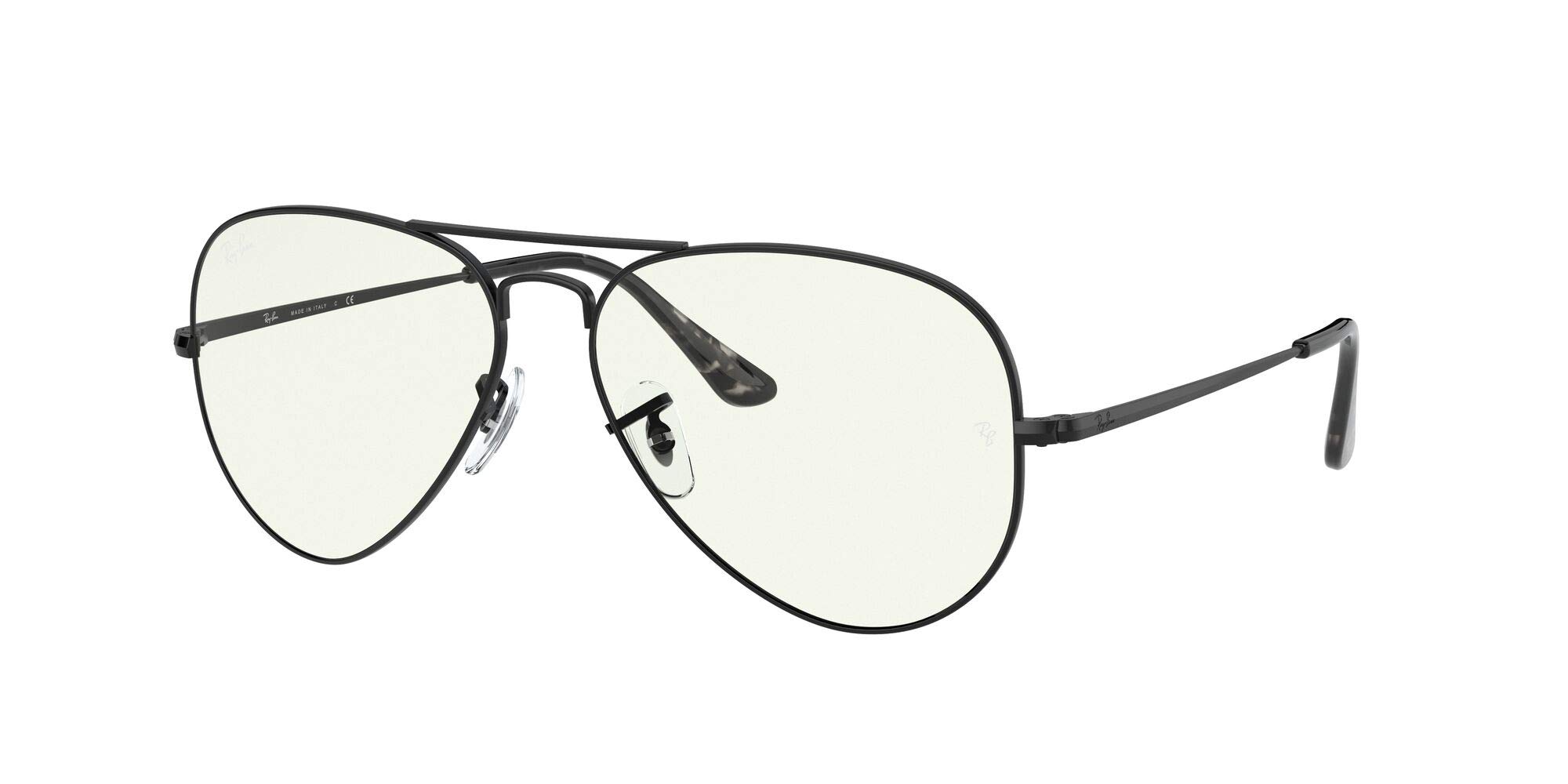 Ray-Ban Rb3689 Aviator Metal II Glasses, Black/Clear Blue Light Filtering, 58 mm
