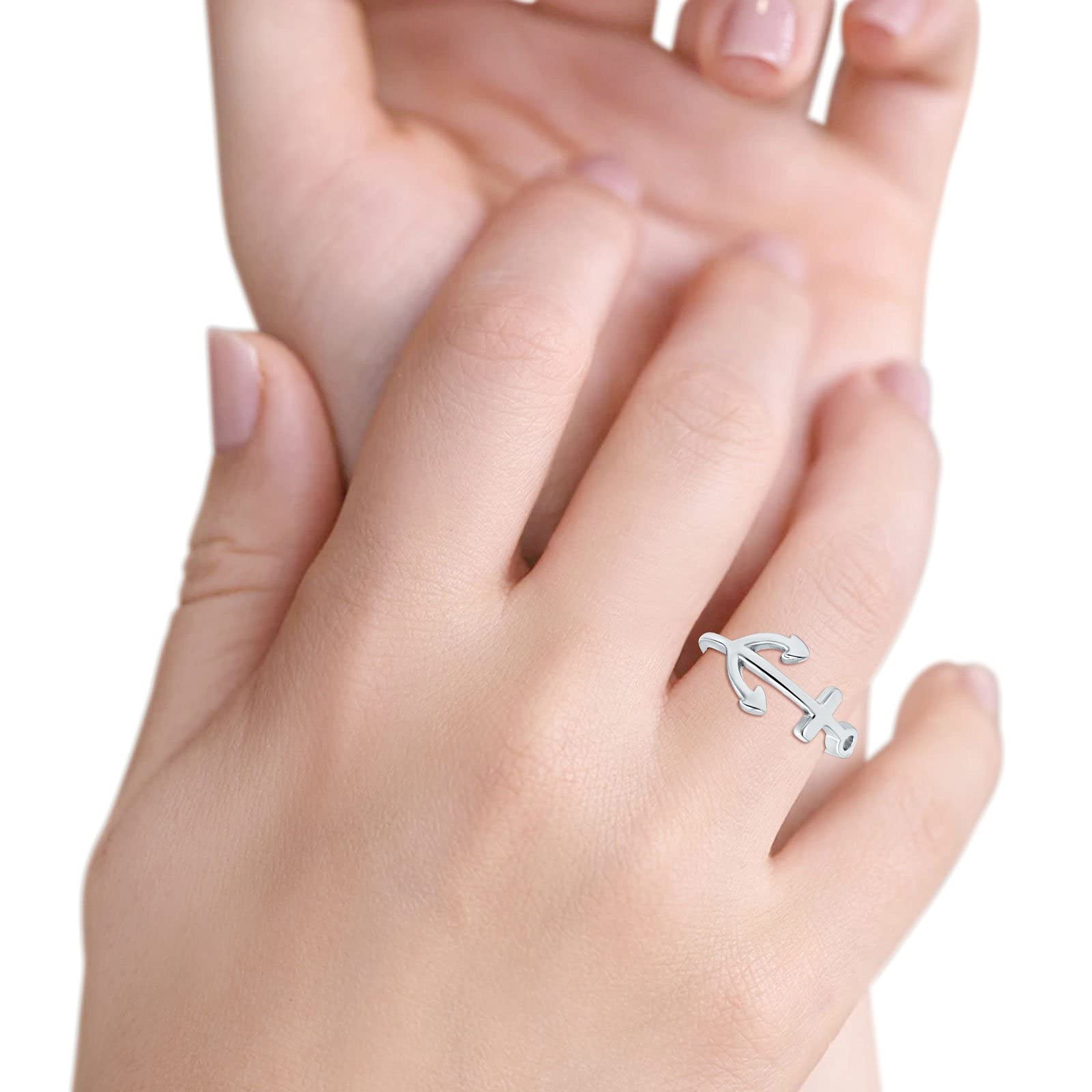 Blue Apple Co. Size-08 Anchor Band Rhodium Plated Statement Fashion Thumb Ring 925 Sterling Silver