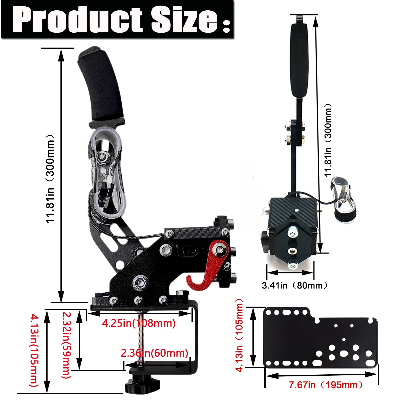 Obokidlyamor 64Bit PC USB Handbrake For 2 IN 1 Compatible with PS4/PS5 Console Controller and PC system; Work on For Logitech G29 Racing Steering wheel (With Clamp & Plate, Black)