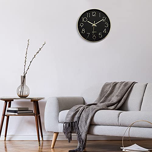Foxtop 12 Inch Gold Wall Clock Silent Non-Ticking Battery Operated Round Wall Clock Modern Simple Style for Office School Living Room Home Kitchen Bedroom Decor