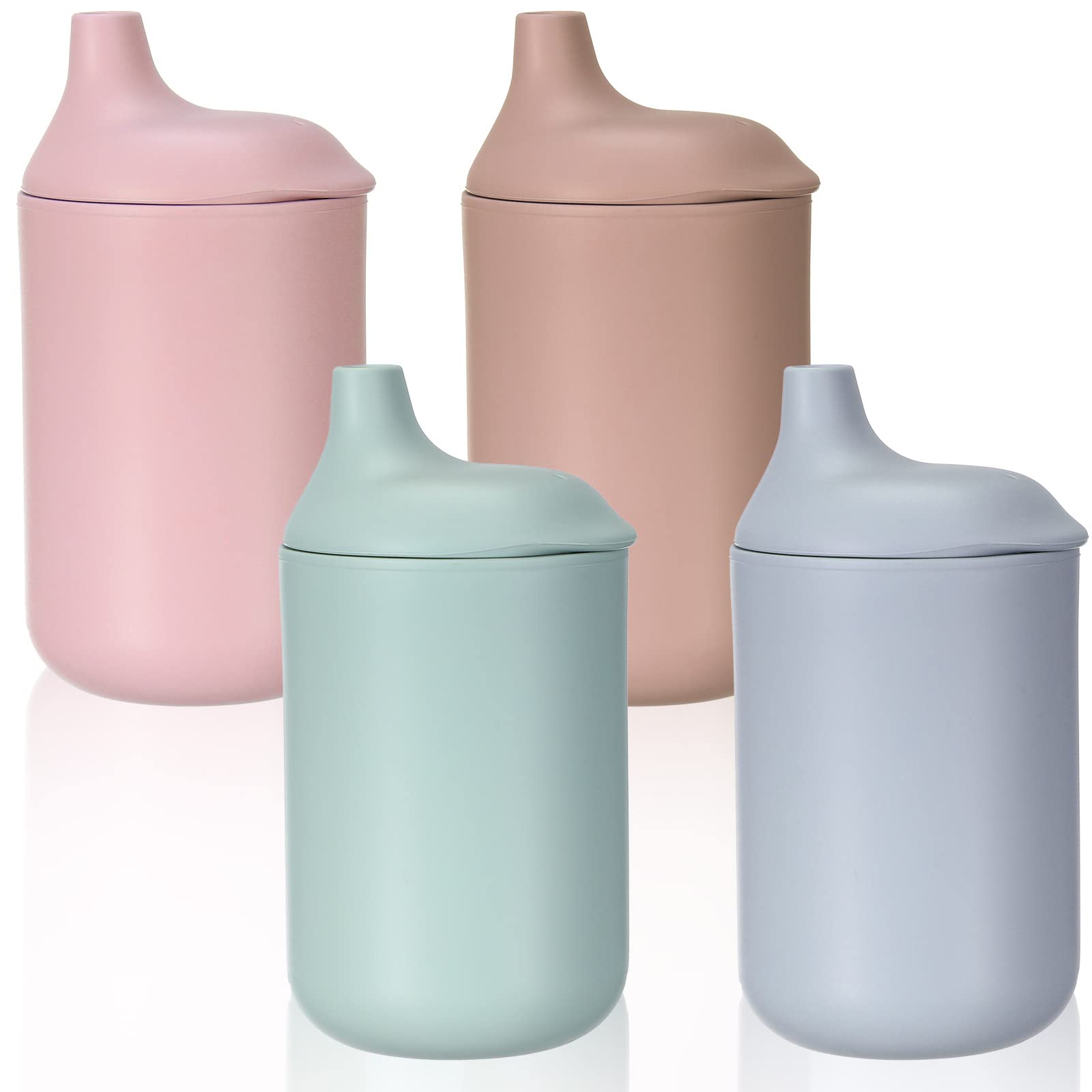 Eaasty 4 Pcs Baby Sippy Cup with Straw and Lid Spill Proof Silicone Sippy Cup 6 oz Baby Straw Cup Training Toddler Cups for Baby 6+ Months, Gray, Brown, Blue, Pink