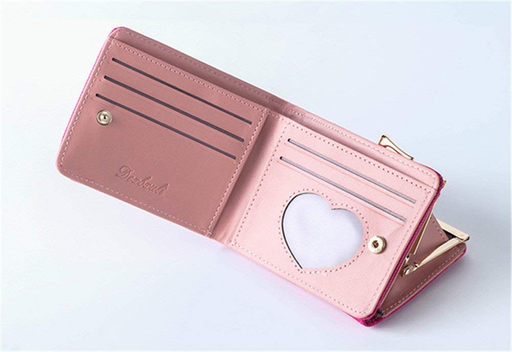 Small Wallets for Women Sweet Clutch Purse Heart Decoration Ladies Card Coin Holder (Red)