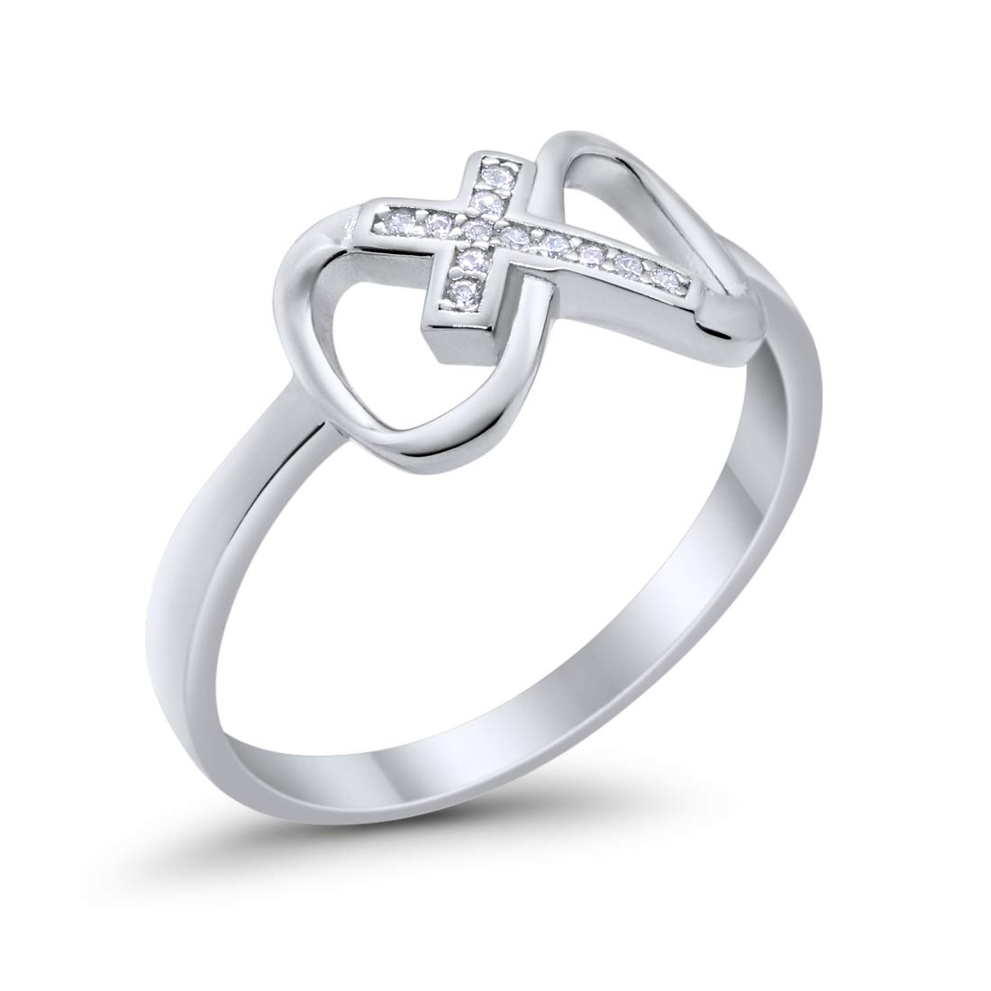 Blue Apple Co. Cross Infinity Ring Round Simulated Cubic Zirconia 925 Sterling Silver, Size - 5