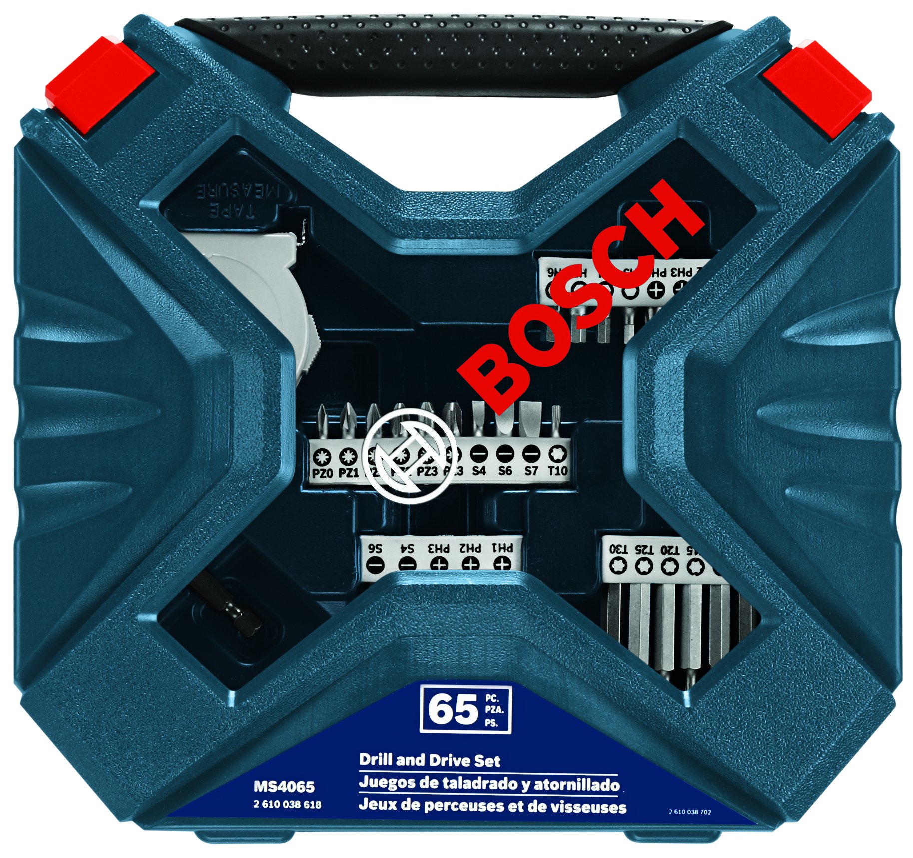Bosch 18V Compact 1/2" Drill/Driver Kit with (2) 1.5 Ah Slim Pack Batteries GSR18V-190B22 & 65-Piece Drilling and Driving Mixed Set MS4065