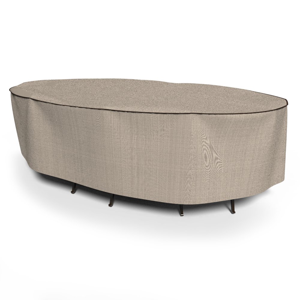 Budge P5A13PM1 English Garden Oval Patio Table and Chairs Combo Cover Heavy Duty and Waterproof, Large, Two-Tone Tan
