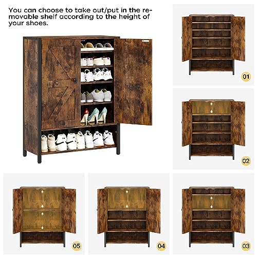 Homeiju Shoe Cabinet with Doors and Shelves,24 Pairs Entryway Shoe Storage Cabinet with Adjustable Shelves,6-Tier Free Standing Shoe Organizer Cabinet for Entryway (Rustic Brown)