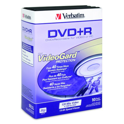 Verbatim DVD+R 4.7GB 8X 10pk Video Trimcases (with VideoGard Protection)
