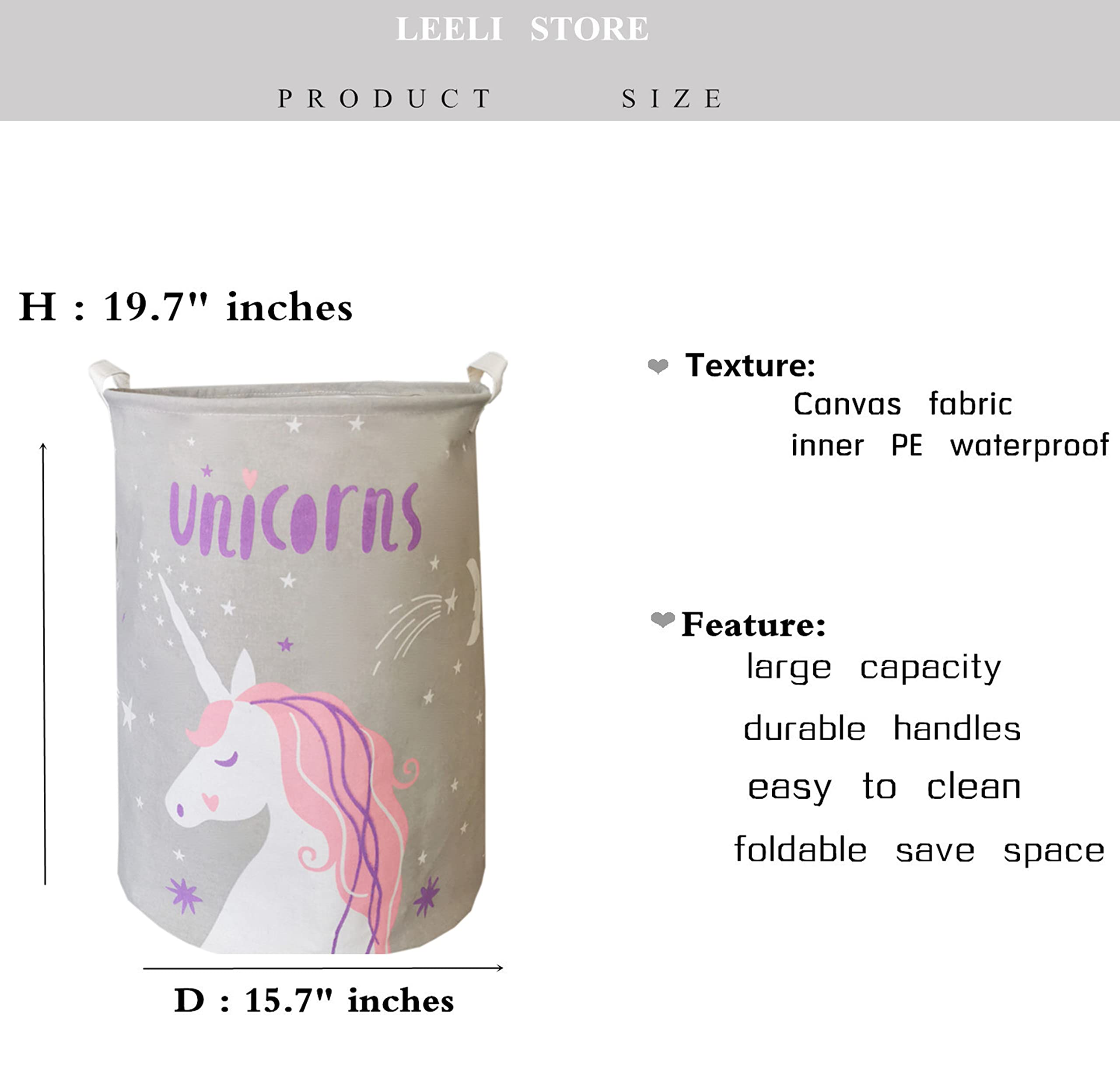 LEELI Laundry Hamper with Handles Collapsible Canvas Laundry Basket,Waterproof Storage Basket Home Organizer for Nursery,Clothes,Toys,Baby Hamper19.7×15.7(Pink Llama)