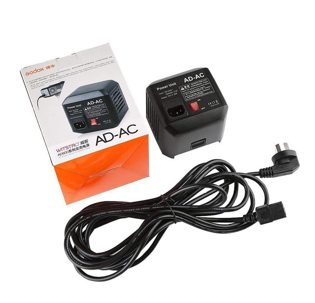 EACHSHOT Godox AD-AC 100?240V Power Source Adapter with 16.4'/5m Cable, for Godox AD600 AD600B AD600M AD600BM for Flashpoint XPLOR 600 Flash Strobe Lights