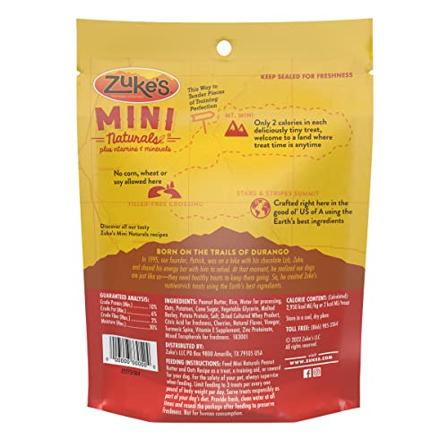 Zuke’s Mini Naturals Soft Dog Treats for Training, Soft Chewy Dog Training Treats with Peanut Butter and Oats