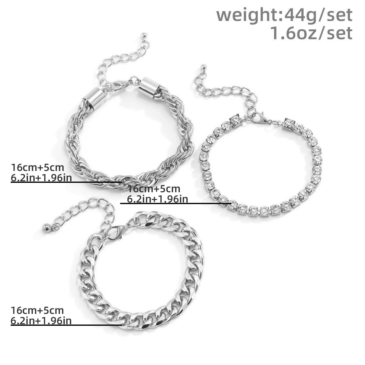 Octwine Fashion Rhinestones Bracelets Sets for Women Gold Silver Layered Chunky Pendant Charms Chain Stackable Wrap Bangle Adjustable Bracelet Jewelry Accessories for Women