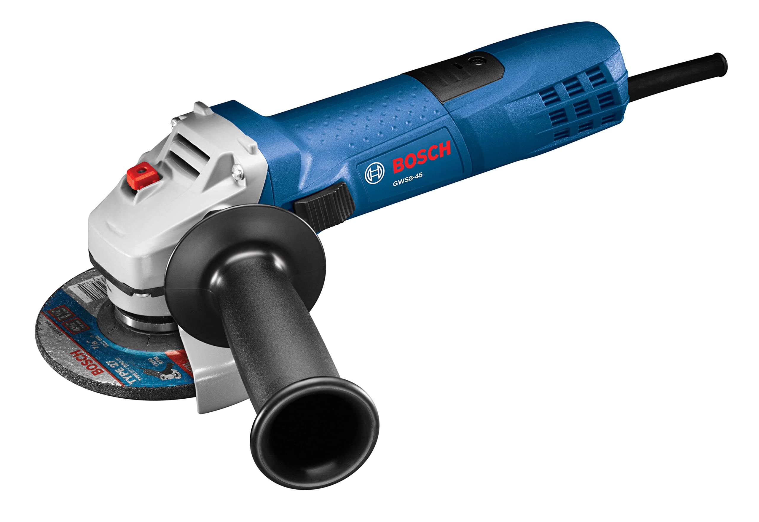 BOSCH 4-1/2 Inch Angle Grinder GWS8-45withBosch CWX27M450 4-1/2 In. x .098 In. X-LOCK Arbor Type 27A (ISO 42) 30 Grit Metal Cutting and Grinding Abrasive Wheel