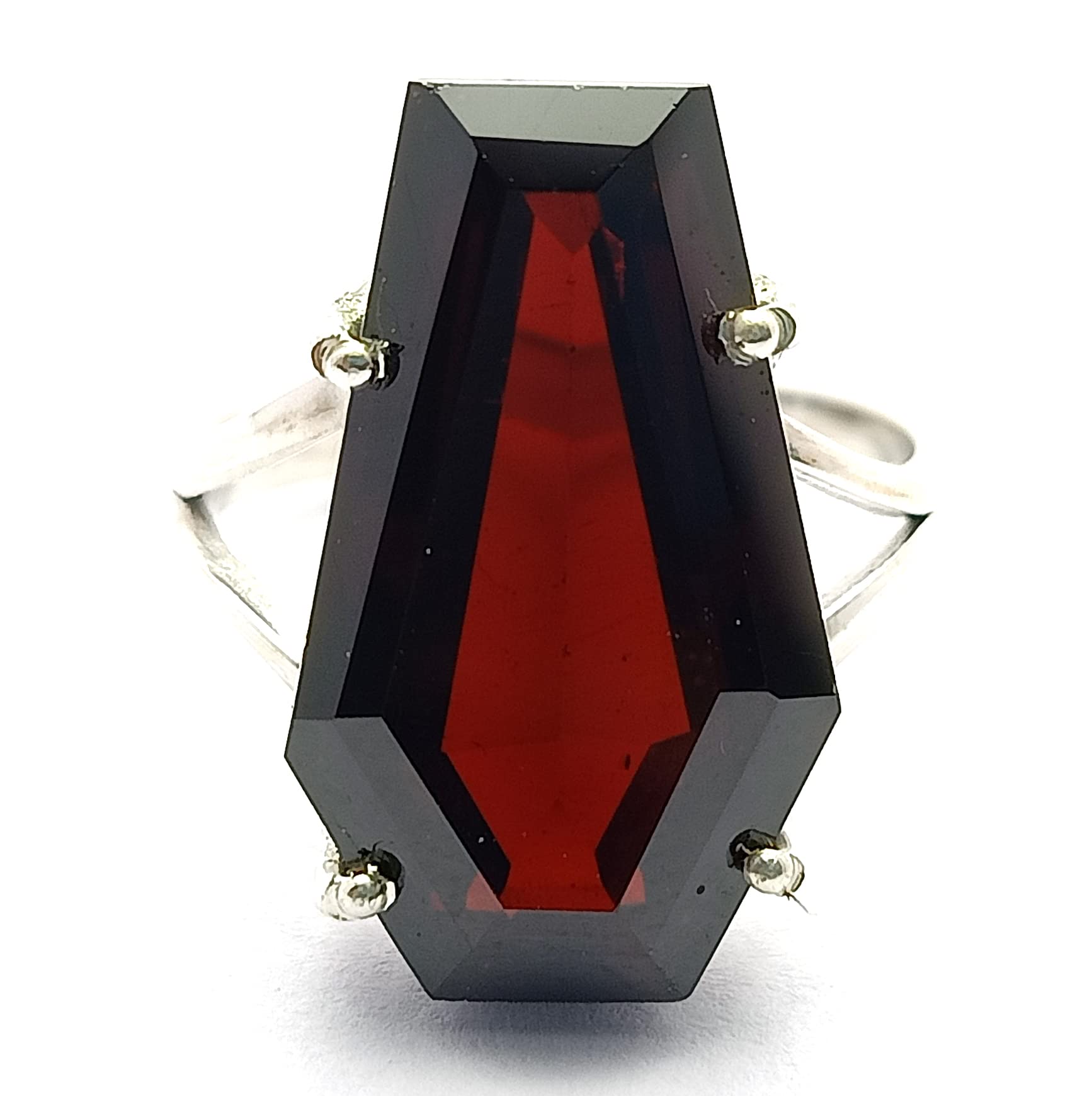 Carat Online 15 Carat Coffin Shape 925 Sterling Silver Garnet Gemstone Ring for Women| Ring Size 4 US to 12 US (Garnet, 4)