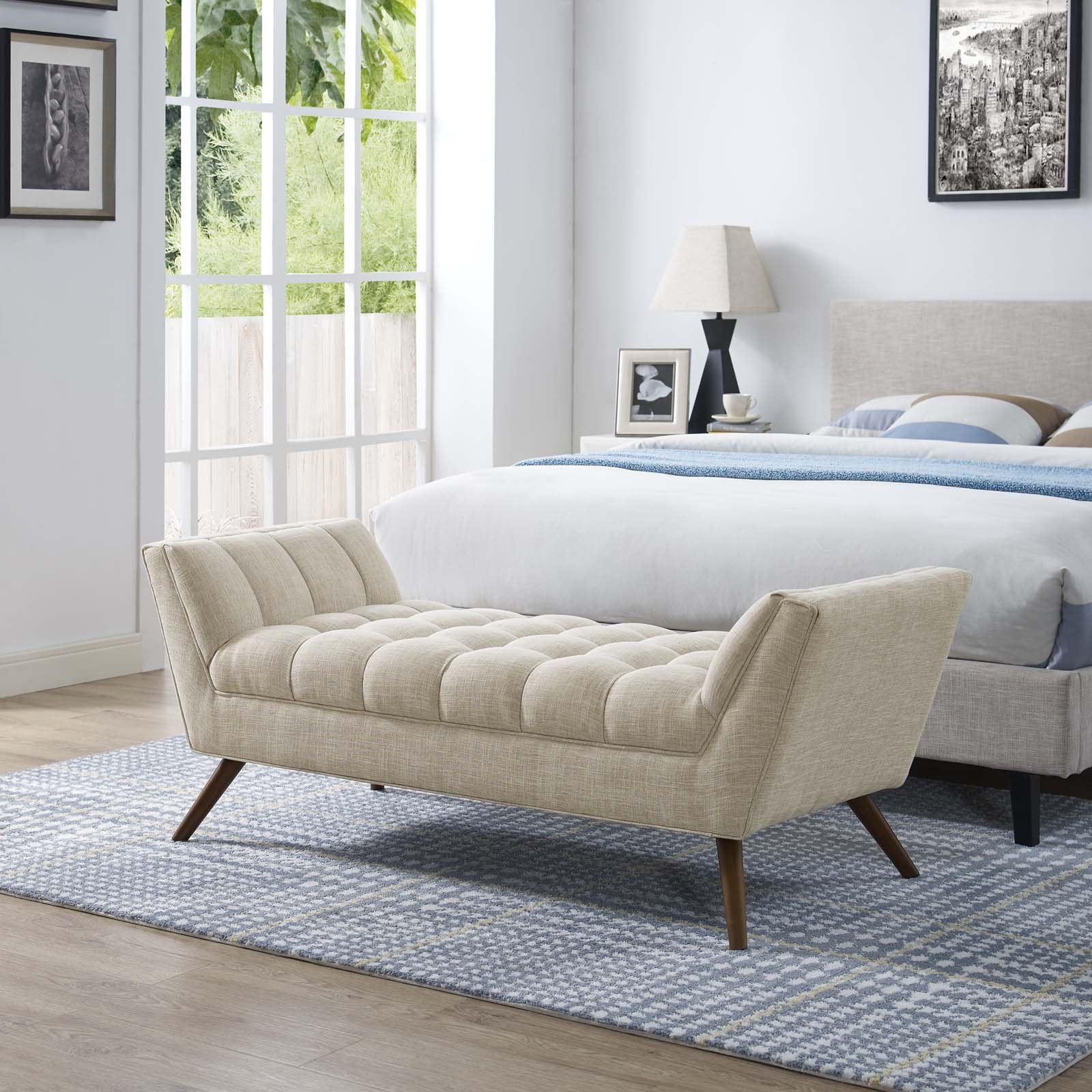 Modway Response Upholstered Fabric, Medium Bench, Beige
