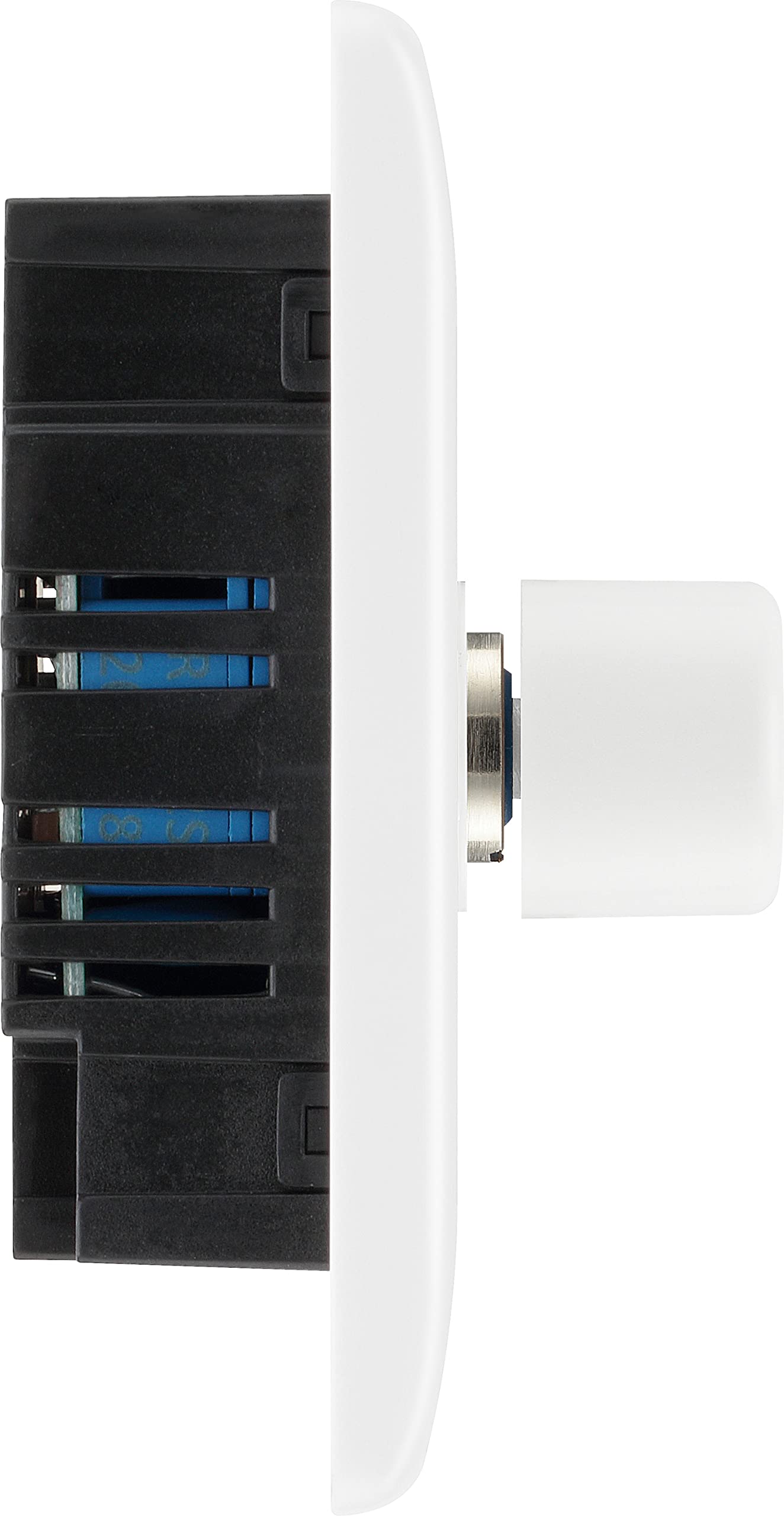 BG Electrical 882-01 Double Round Push Button Intelligent Dimmer Light Switch, White Moulded, Round Edge, 2-Way, 8.6 cm*4.5 cm*8.6 cm