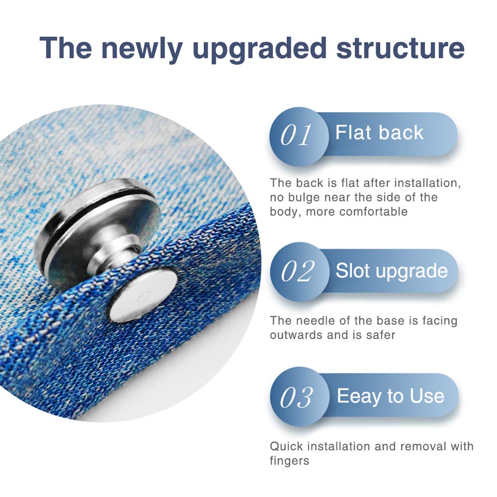 Button Pins for Jeans, 6 Sets 17mm Flat Back Design Adjustable Removable Instant Pants Metal Buckle for Swing Crafts DIY
