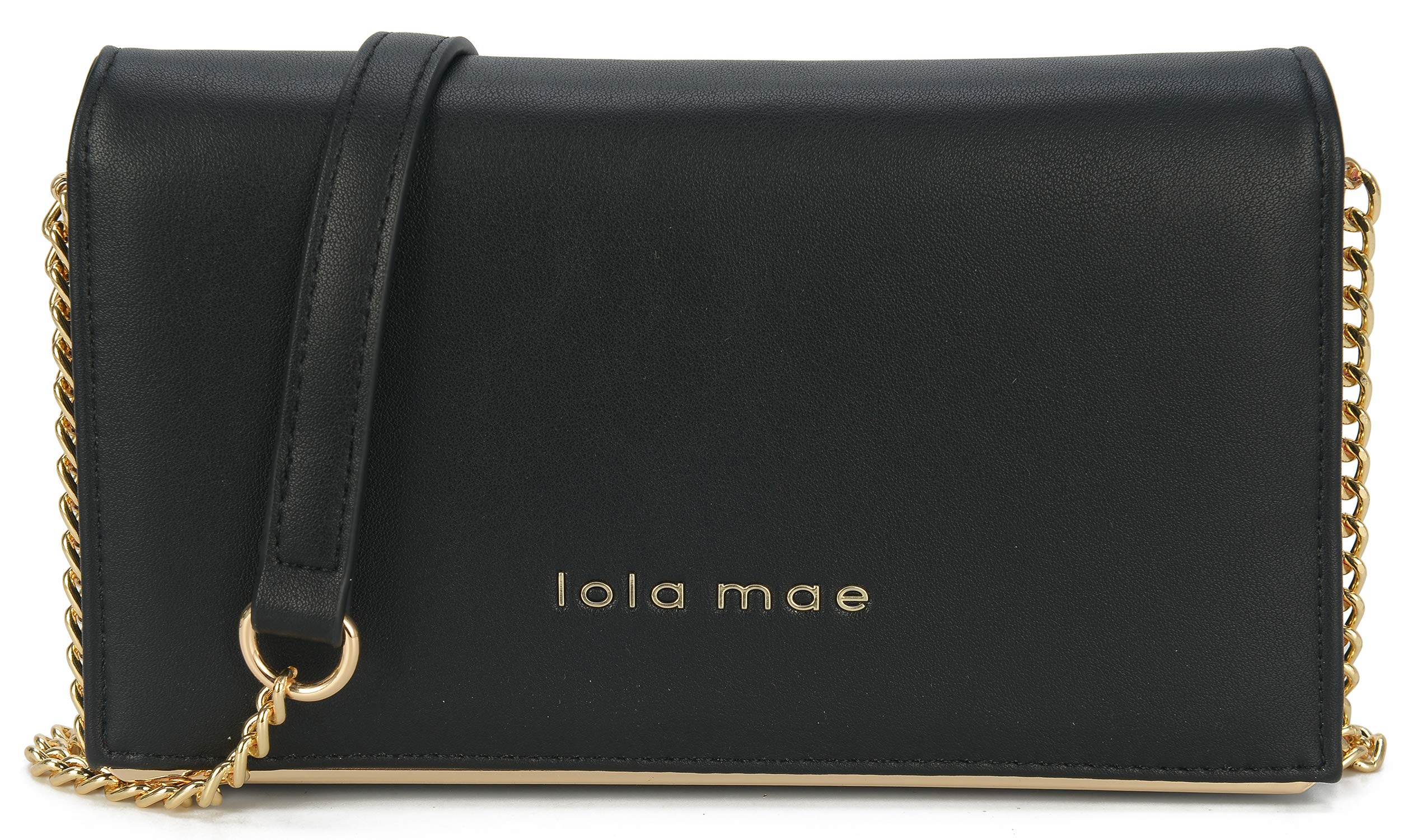 lola mae Wallet Clutch for Women with Phone Holder, Cellphone Purse with strap Fold-Over Crossbody bag (BLACK)