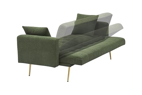Eafurn Teddy Fleece Upholstered Folding Futon Sofa Bed Convertible Sleeper Couch with 3 Adjustable Backrest, Recliner Loveseat Lounge Sofabed Daybed with Golden Metal Legs for Living Room Office