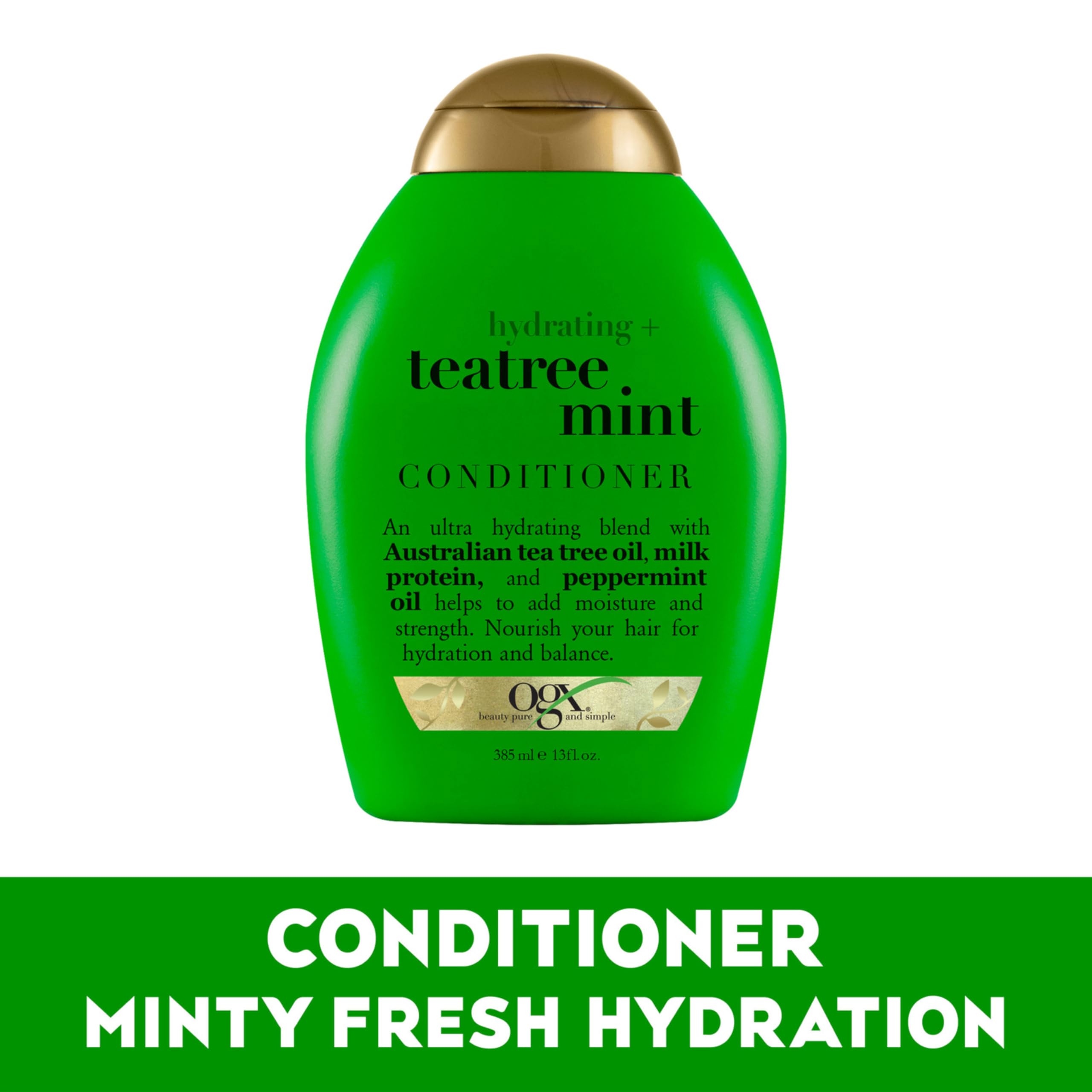 OGX Hydrating + Tea Tree Mint Conditioner, Nourishing & Invigorating Scalp Conditioner with Tea Tree & Peppermint Oil & Milk Proteins, Paraben-Free, Sulfate-Free Surfactants, 13 fl oz