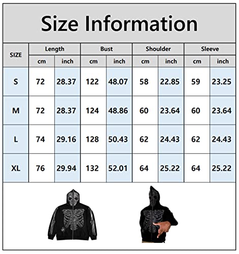 Easyoyo Men Women Skeleton Gothic Diamond Glitter Y2K E-Girl Oversize Full Zipper Hooded Sweatshirt Jacket