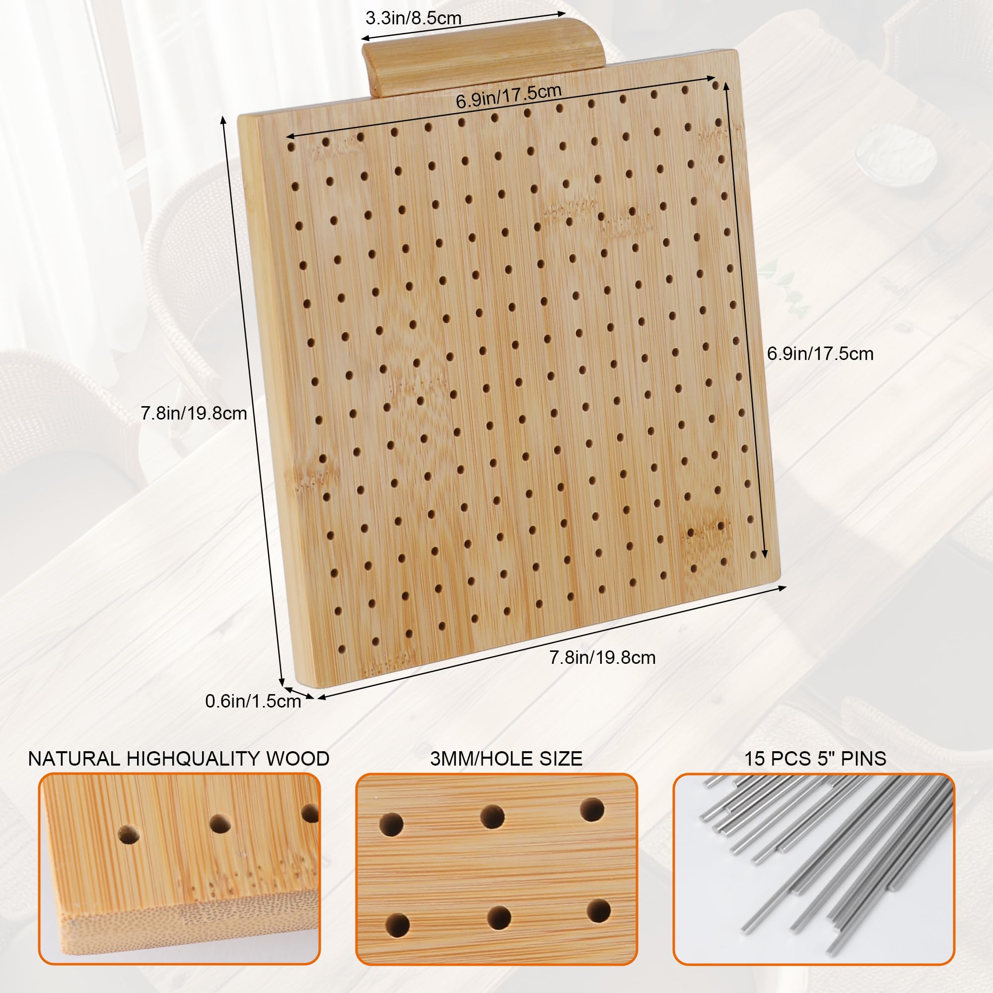 Crochet Blocking Board with Pins,Granny Square Blocking Board for Crocheting,Blocking Mats for Knitting with 15 Stainless Steel Rod pins,Ideal Gift for Mothers & Grandmothers,7.8 X 7.8 Inches.