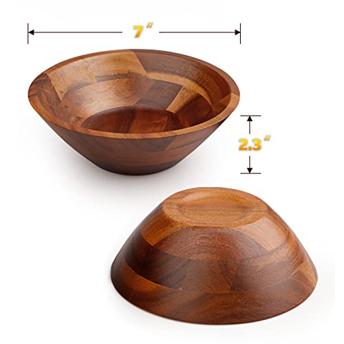 HOMEXCEL Acacia Wooden Salad Bowls Set of 4 Pieces,7β Salad Bowl,Light and Durable Serving Bowl for Containing Salads,Fruit, Soups, Cereal and More
