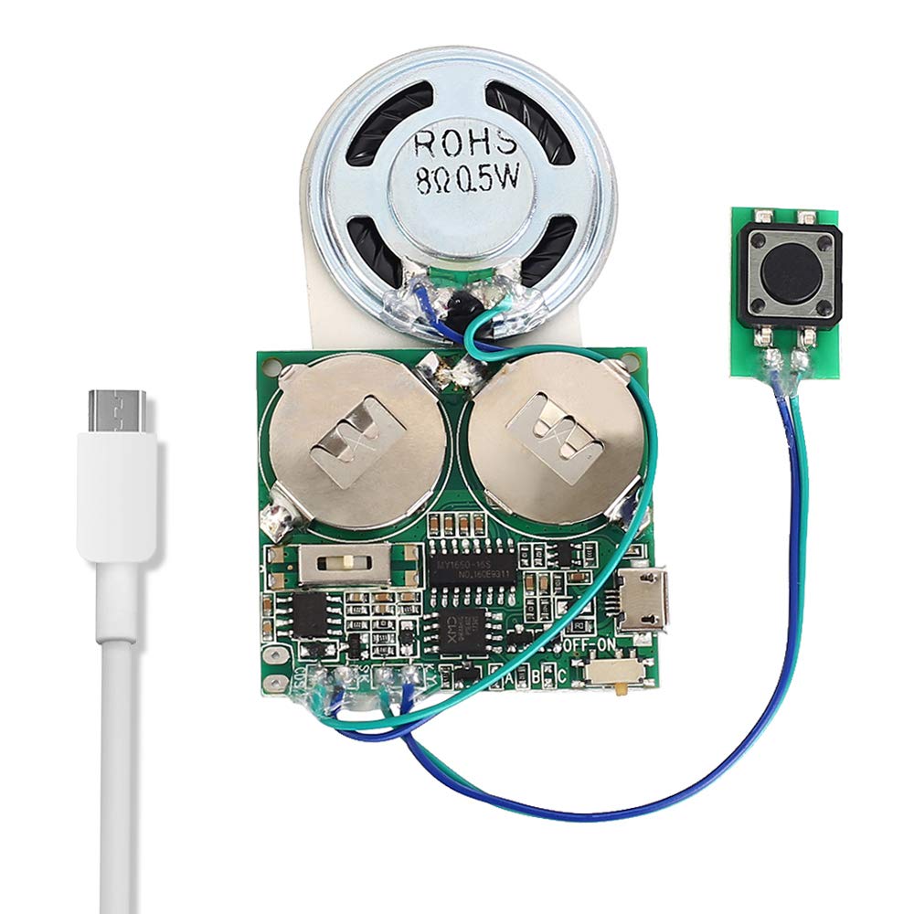 Recordable Sound Module, Icstation 8M USB Programmable Sound Chip with Speaker, Push Button Activated Charging Sound Board for DIY Music Card Birthday Valentine's Day Greeting Card