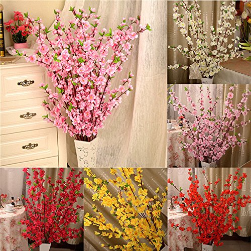 Londegeri 5 Yellow Pink Peach Blossom Artificial Flowers Fake Flower Simulation Flower Table Decoration Accessories Party Beach Theme Decorations Home Hotel Office Wedding Party Garden Decor