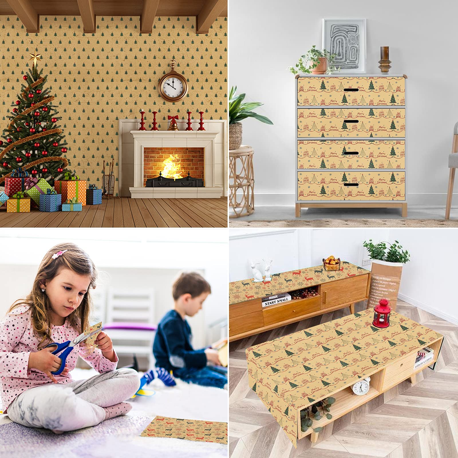 BOENFU Christmas Wrapping Paper, 8 Sheets Recyclable Kraft Paper for Xmas, 70x50CM in Folded Gift Wrap Paper