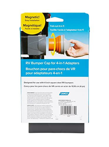 Camco RV Magnetic Bumper Cap | Allows for Convenient Storage of Your 4-in-1 Adapter During Travel | Features a Vented Cap for Air Flow While in Storage (40335), Gray