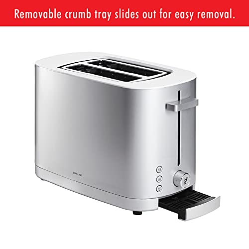 ZWILLING Enfinigy Cool Touch Toaster 2 Slice with Extra Wide 1.5" Slots for Bagels, 7 Toast Settings, Even Toasting, Reheat, Cancel, Defrost, Silver