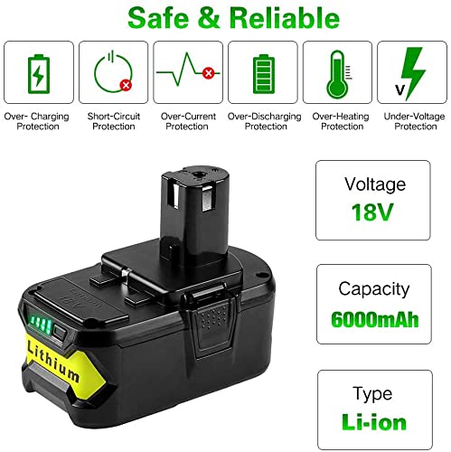 CEENR 18V 6.0Ah P108 Battery for Ryobi One Plus Lithium ion Battery P102 P103 P104 P105 P107 P108 P109 P122 Cordless Power Tools