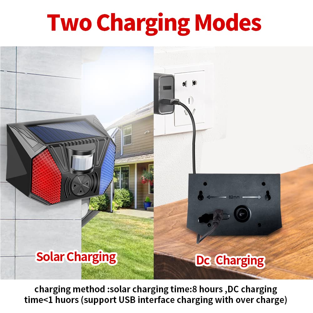 ChunHee Solar Strobe Alarm Light with Motion Sensor Siren Outdoor with Remote Controller 129db Sound Security Siren Light IP67 Waterproof and 4 Mode for Home,Farm,Barn,Villa,Yard(2 Pack)