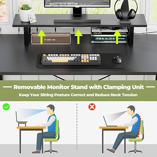 Homieasy L Shaped Computer Desk with Storage File Drawer, Reversible Home Office Desk with Recessed Power Strip and Led Strip, Corner Gaming Desk Work Study Table with Monitor Stand, Black