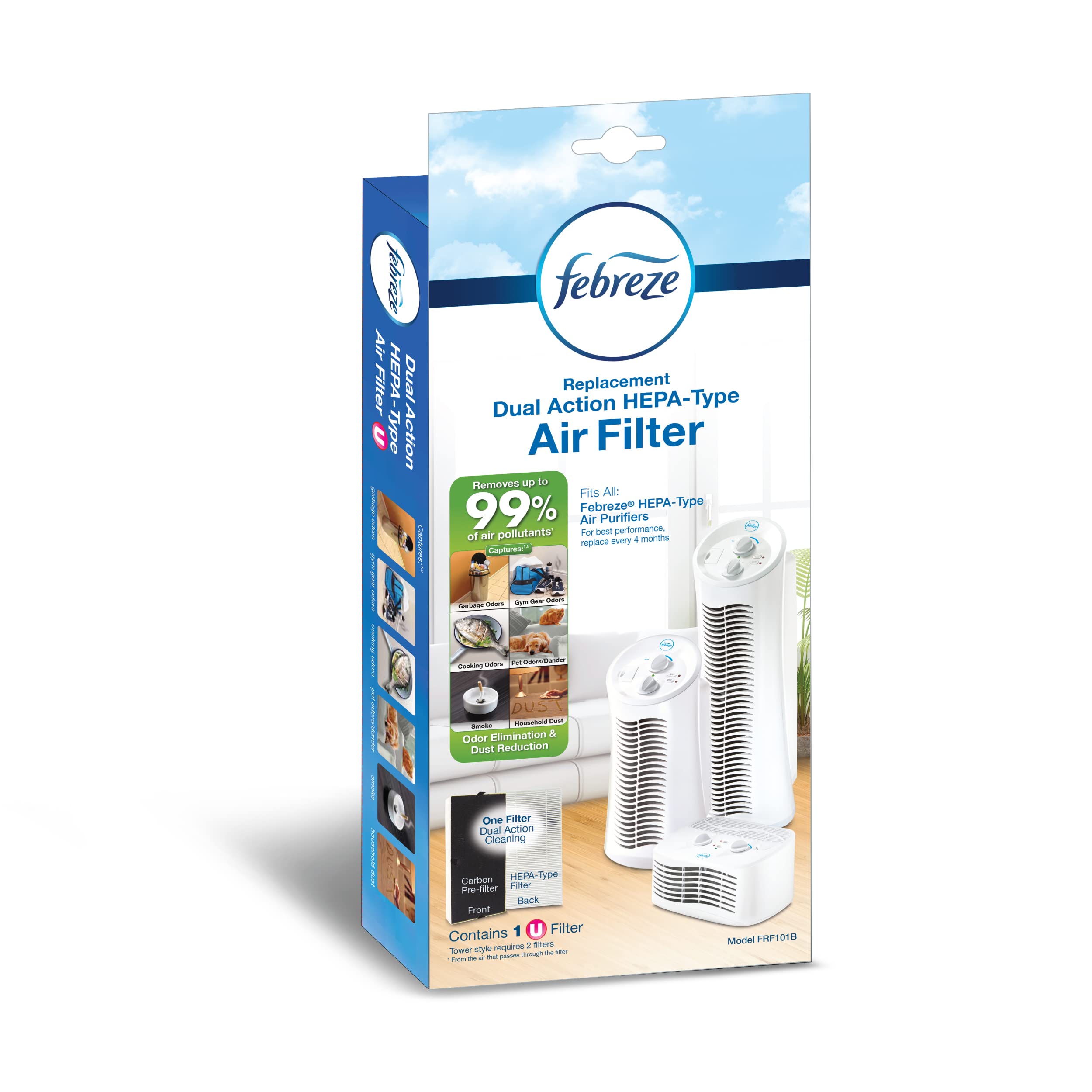 Febreze Replacement Dual Action HEPA-Type Air Purifier Filter, U Filter, 1-Pack, FRF101B
