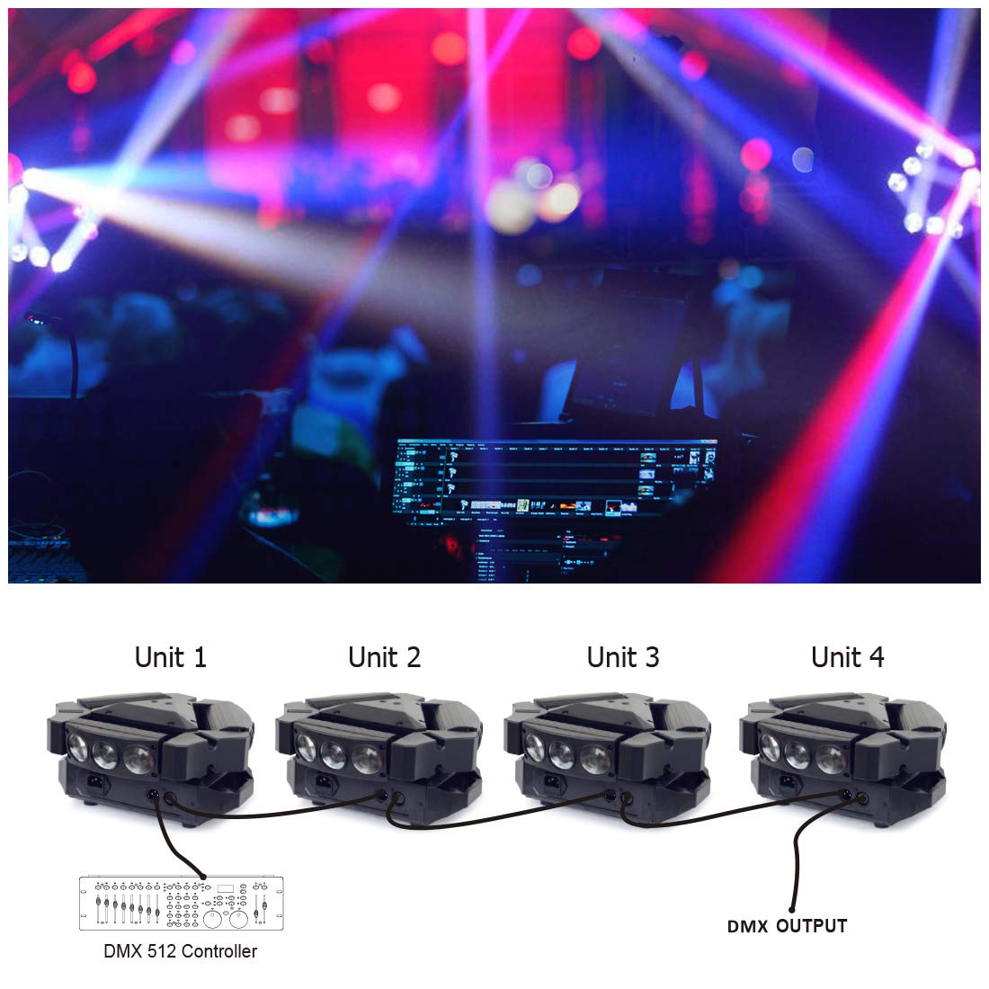 BETOPPER Moving Head Stage Lights,9x10W RGBW 4-in-1 LED Party DJ Lighting,19/51-CH 3 Header DJ Light Sound Activated/DMX 512 Disco Light for Bar,Disco,Dance Halls,Clubs,Mobile DJ,Gigs etc.