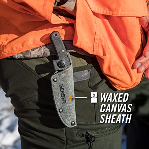 Gerber Gear Downwind Drop Point - Hunting Knife with Sheath for Camping & Hunting Gear - Olive