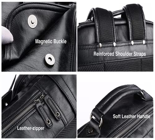 HKZHITOU Laptop Backpack For Men Vintage Leather College Backpack Black Travel Waterproof Bags Fit 16 Inch Notebook