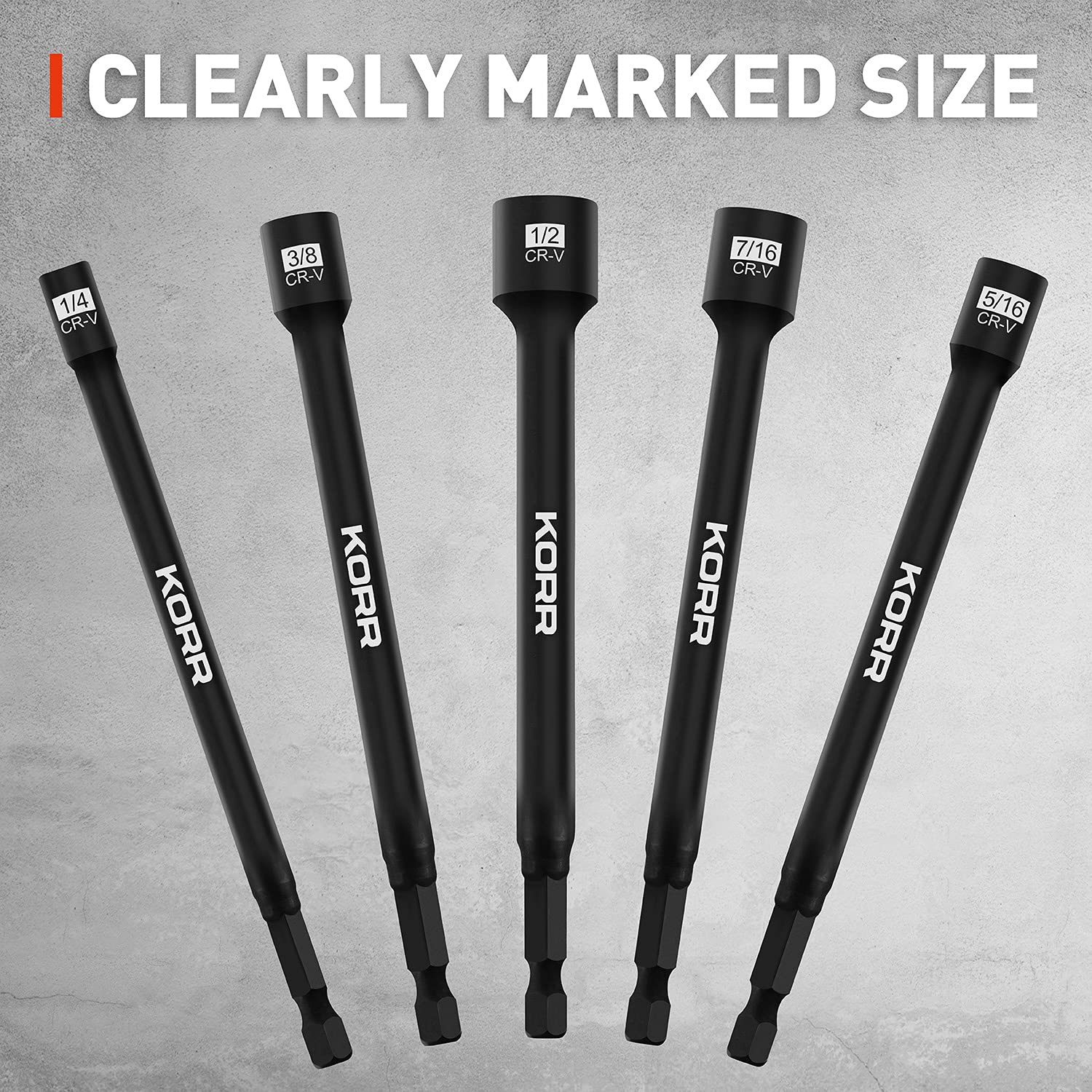 KORR Tools KIBPP026 5pc Impact Rated Magnetic 6 inch Nutsetter Set (1/2", 7/16", 3/8", 5/16", 1/4")