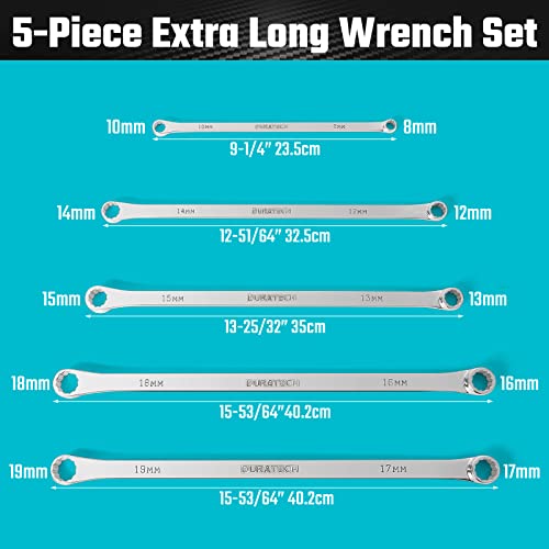 DURATECH 5-Piece Extra Long Flex-Head Ratcheting Wrench Set & 5-Piece Extra Long Box End Wrench Set, CR-V Steel