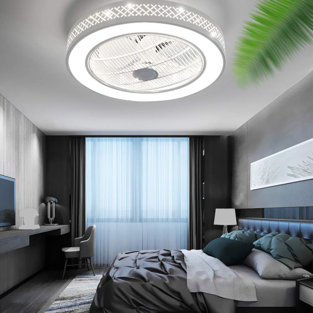 Ceiling Fan with Light, Remote Control LED 3 Dimmable 3 Wind Speed, Semi Flush Mount Invisible Acrylic Blades Enclosed Low Profile Fan 22Inch