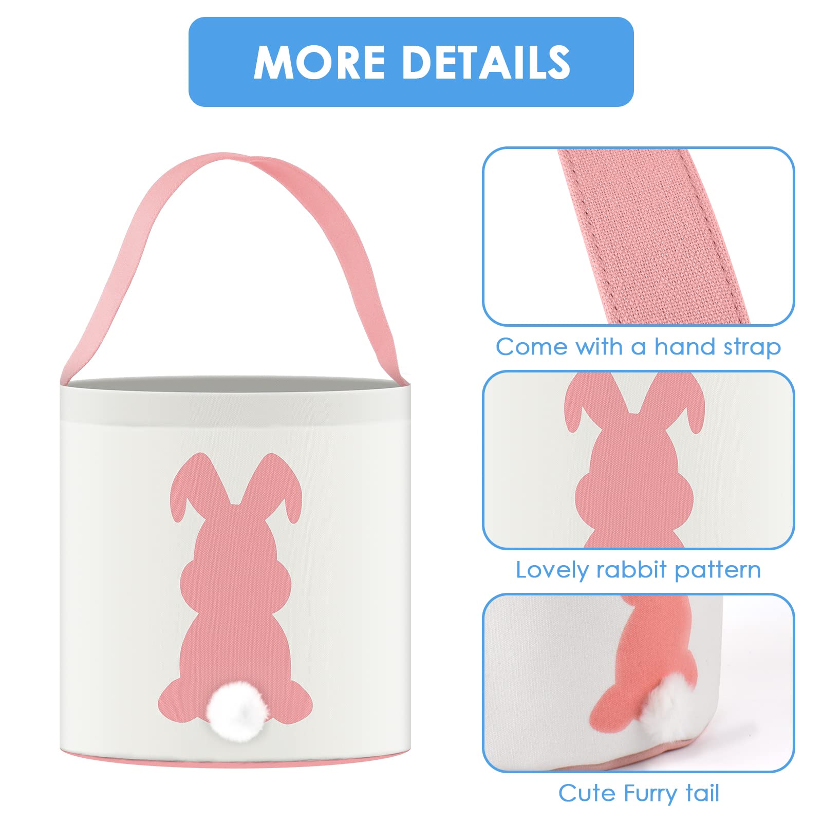 Easter Egg Hunt Basket, 2 Pack Easter Bunny Basket with Fluffy Rabbit Tail for Kids, Easter Bunny Basket Canvas Tote for Egg Hunts, Party, Toys, Candy and Gifts (Pink,Blue)
