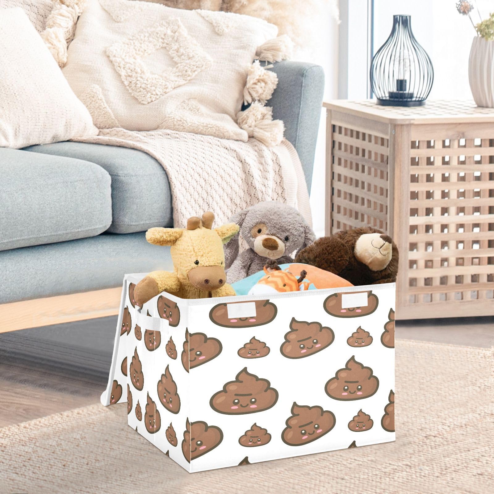 DIGTIA Cute Poop Storage Bins with Lids Funny Foldable Storage Basket with Handles Collapsible Large Fabric Organizer Containers for Clothes Shelves Closet Office Home Bedroom
