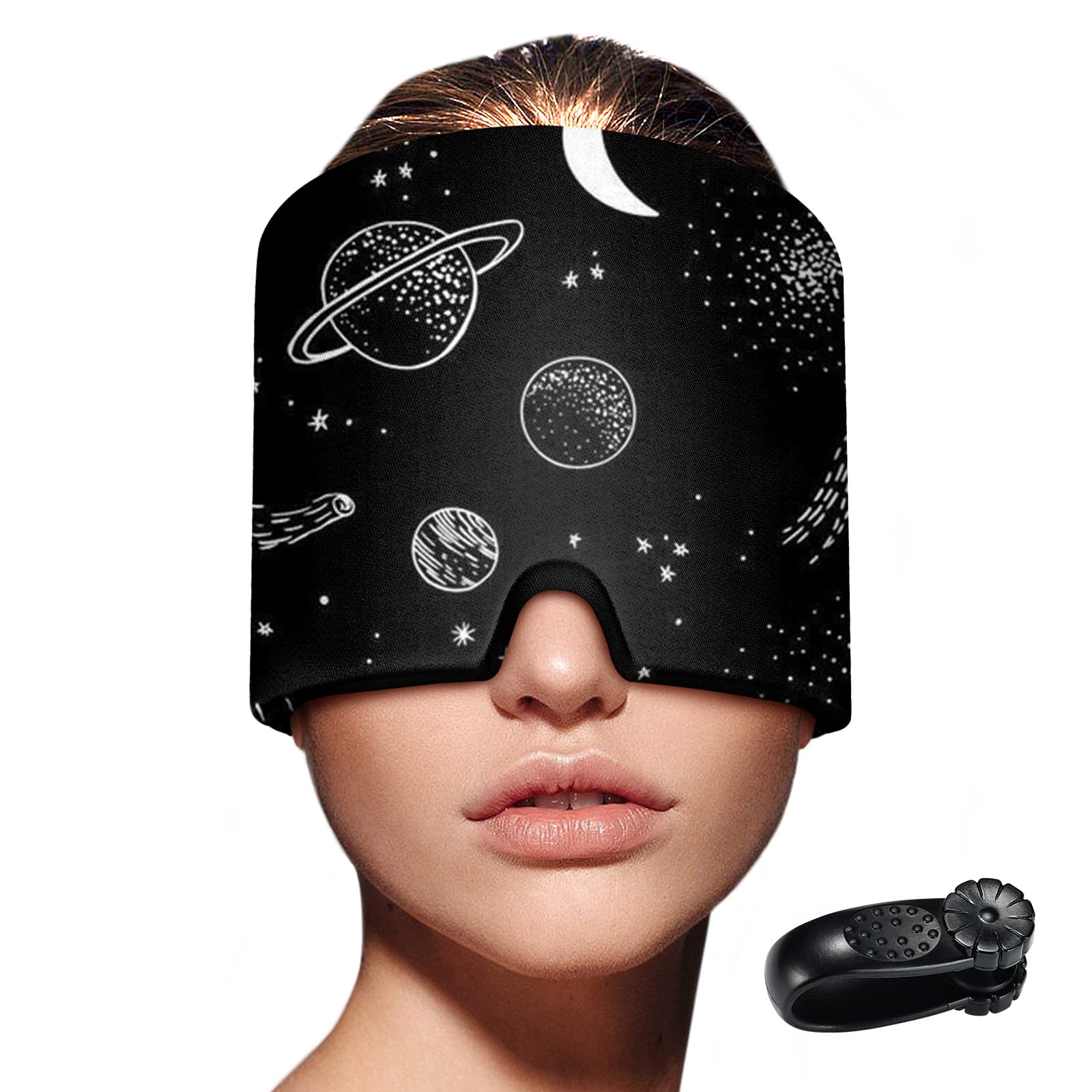 Briyard Migraine Relief Cap (400FF), Headache Relief Hat for Migraine Ice Head Wrap, Ice Pack for Headaches, Migrane Pain Relief Mask +Migraine Relaxation Clip Star Black