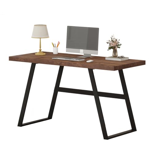 BON AUGURE Computer Desk, Modern Simple Wood Home Office Desk, Wood and Metal PC Writing Workstation, Walnut Sturdy Home Office Desks (55 Inch, Rustic Oak)