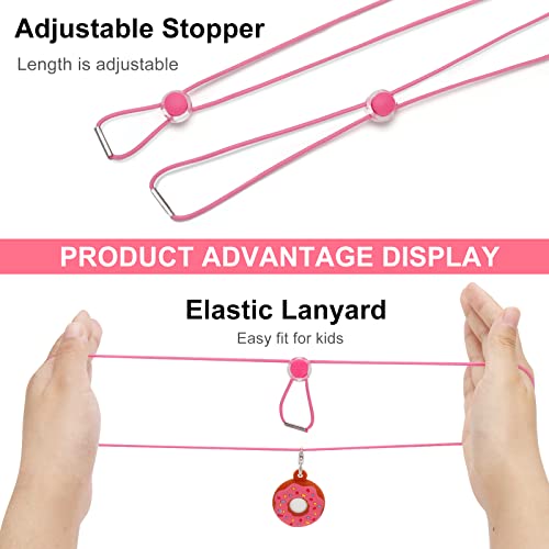 Mouzor AirTag Holder Case, Cute Doughnut Airtag Necklace with Adjustable Stopper for Kids Children, Soft Silicone Shockproof Air Tag Holder Cover with 29 inch Elastic Lanyard (Pink)