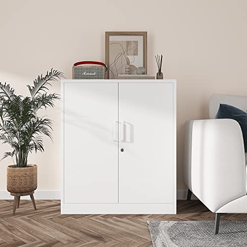 Metal Storage Cabinet with 2 Doors, Lockable Steel Storage Cabinet with 2 Doors and Adjustable Shelves, Steel Lockable File Cabinet, Locking Tool Cabinets for Office,Home,Garage