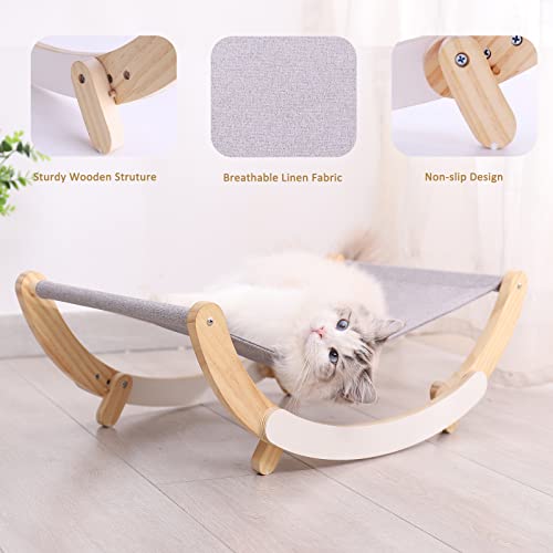 LCRUNONE Cat Hammock, Pet Bed, Solid Wood Fancy Swing Chair, 2 in 1 Chair and Hammocks, Cat Furniture Gift for Your Small to Medium Size Cat and Dog