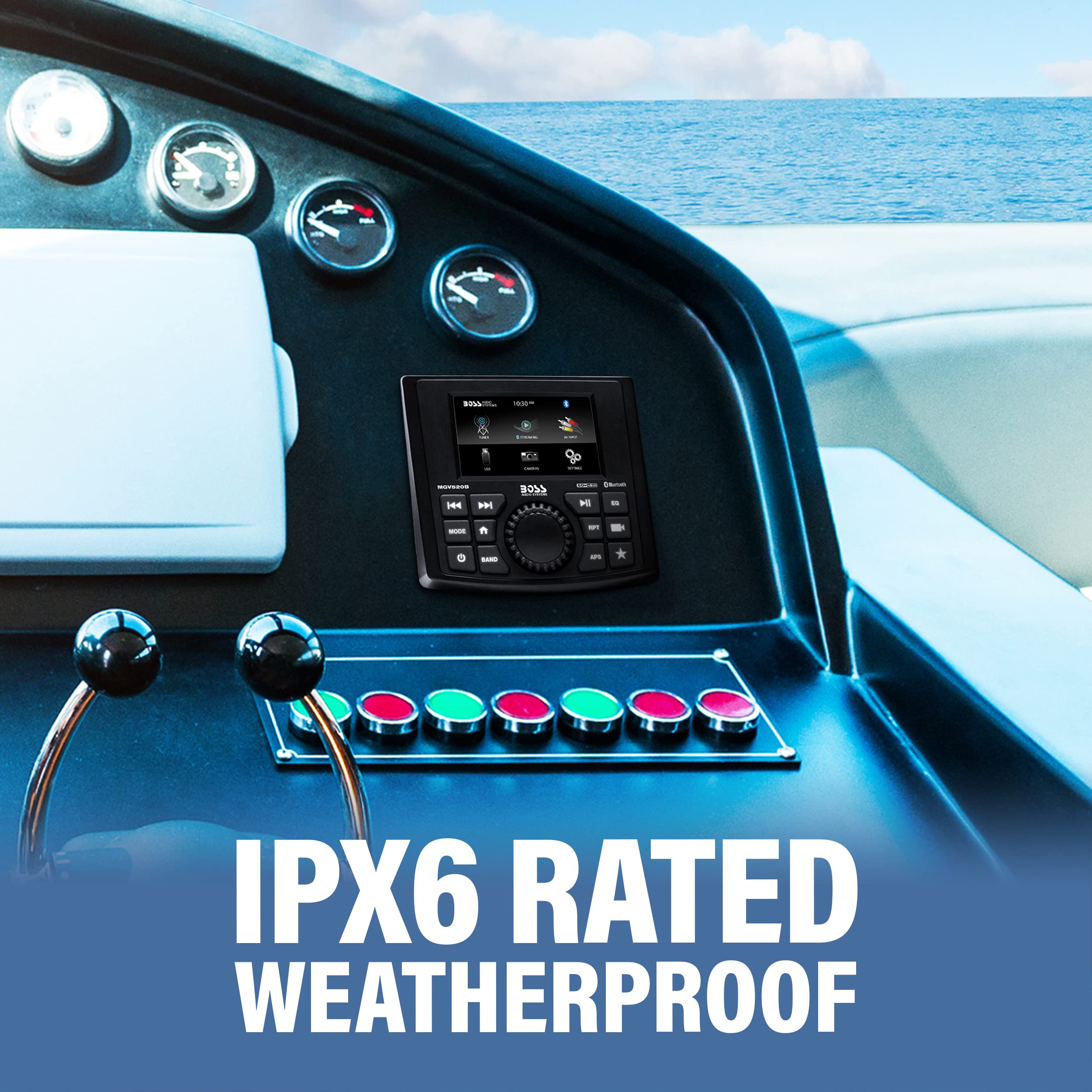 BOSS Audio Systems MGV520B Marine Gauge Receiver β Weatherproof, 3 Inch LCD, Built-in Amplifier, Bluetooth, Digital Media MP3 Player, No CD Player, USB Port, AM/FM Radio