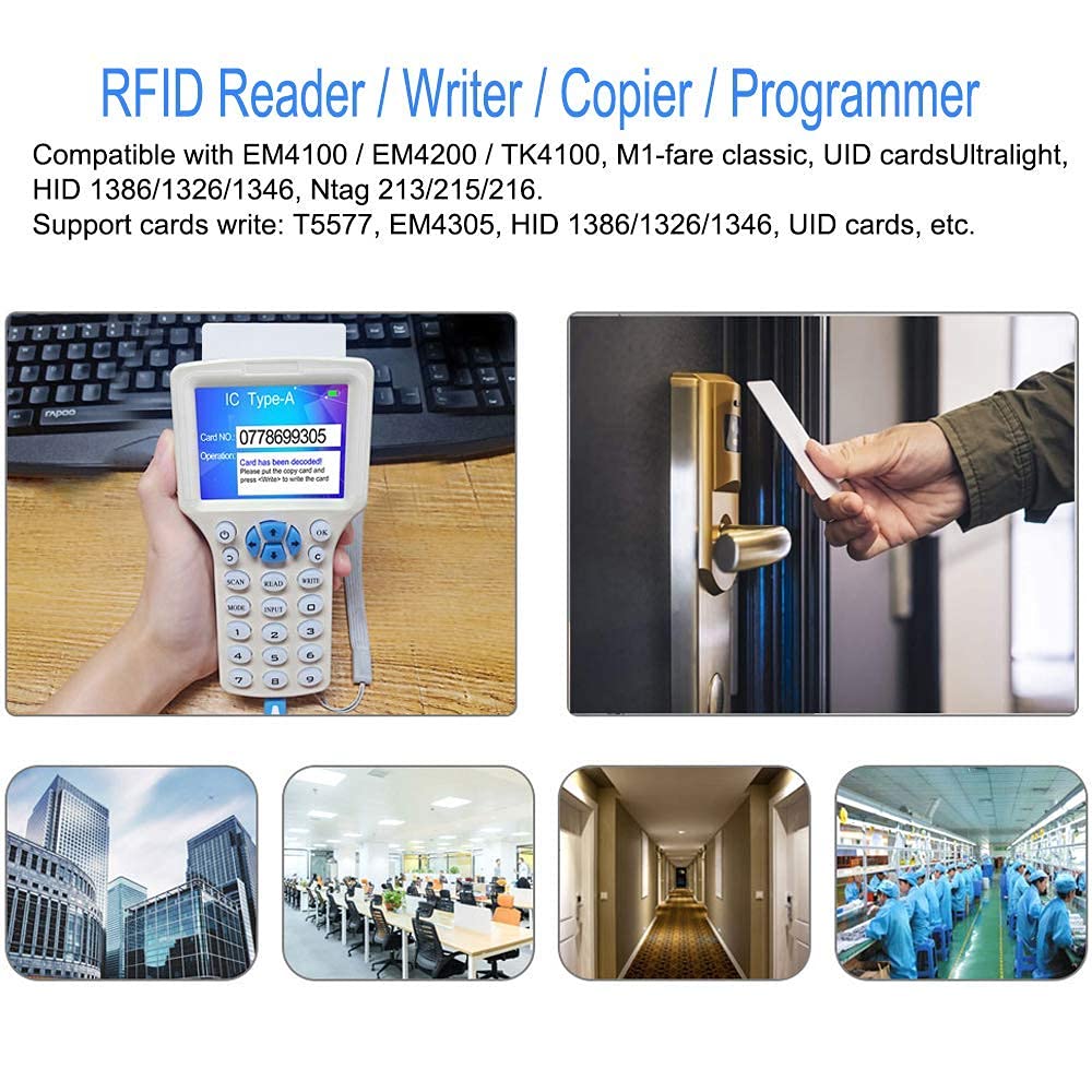 DeleNd RFID Copier Writer Readers Key Copier Duplicator English 10 Frequency Programmer for IC ID Cards/Key Fob and 13.56mhz UID Key, White, 300CD